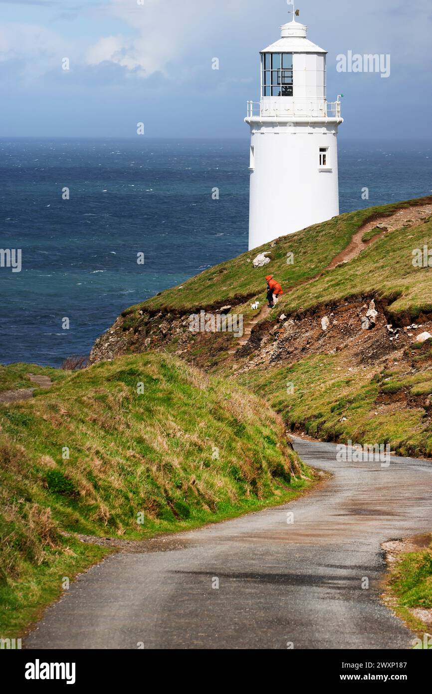Trevose Head lighthouse with Atlantic Ocean background on a sunny ...