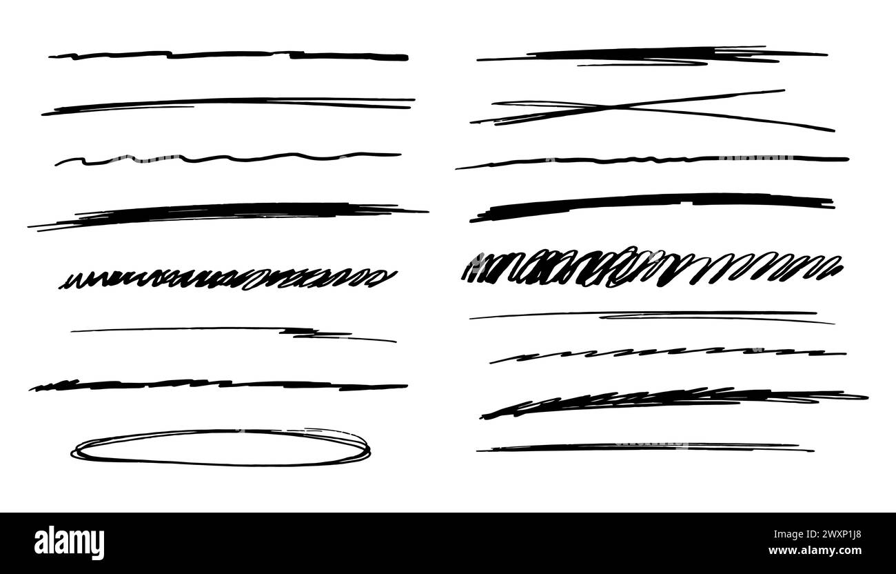 strikethrough underlines, set brush stroke, marker lines grunge curve ...