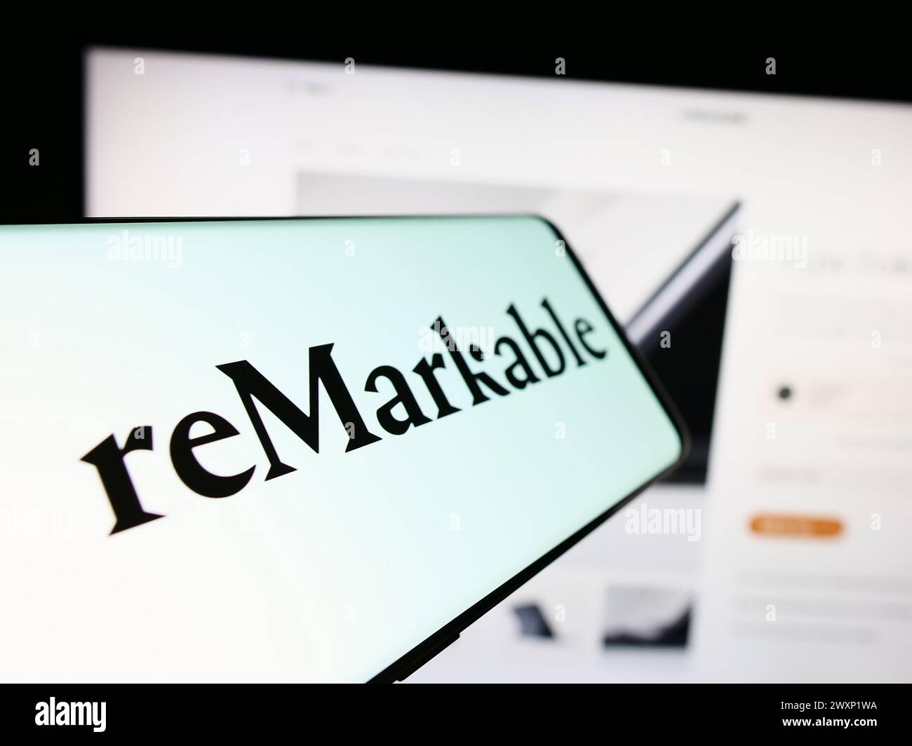 Mobile phone with logo of Norwegian e-reader company reMarkable AS in ...