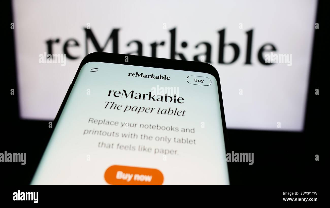 Smartphone with website of Norwegian e-reader company reMarkable AS in ...