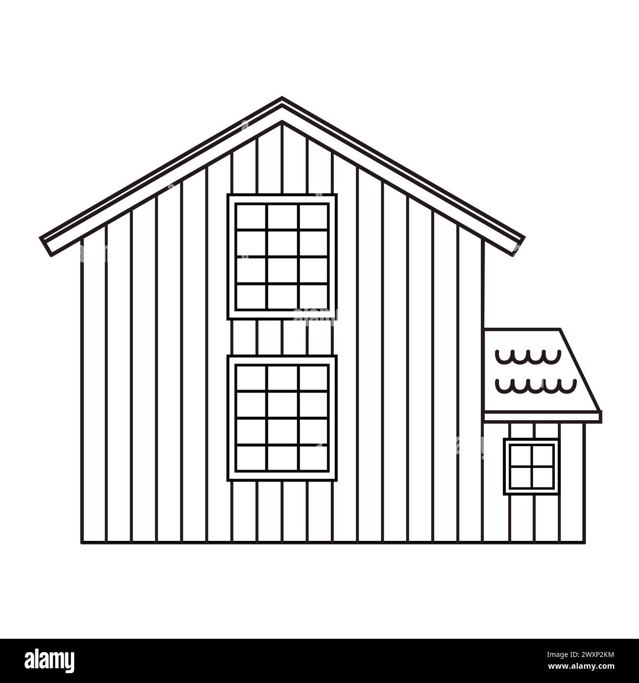 Simple black white monochrome line wooden barn for coloring book ...