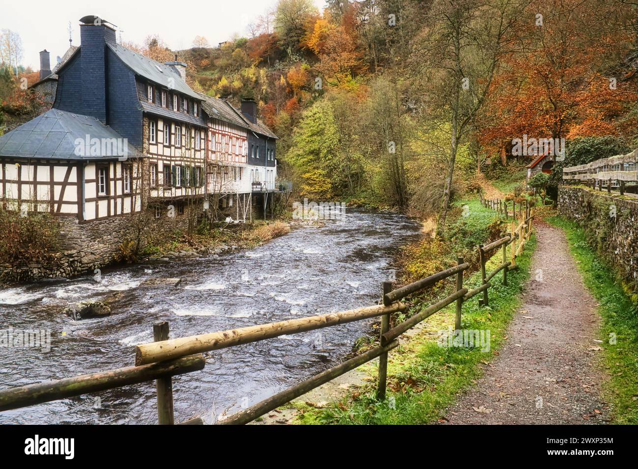 The Rur flows through the small Eifel town of Monschau (North Eifel ...