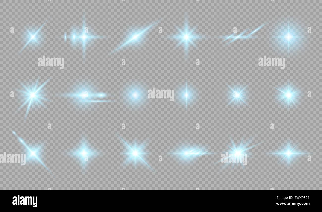 A set of glowing blue light effects on a transparent background Stock ...