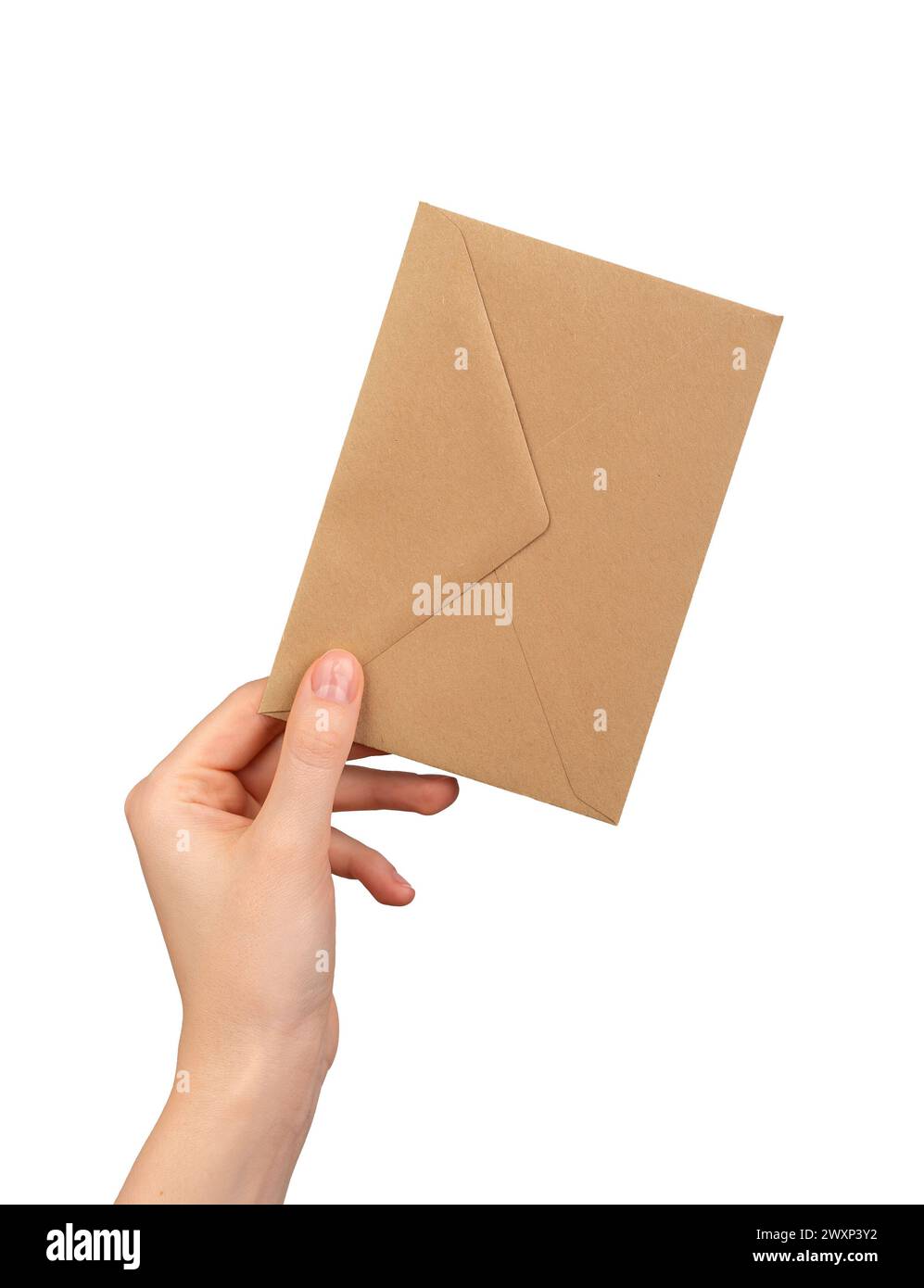 Brown kraft paper envelope in hand isolated on white background Stock ...