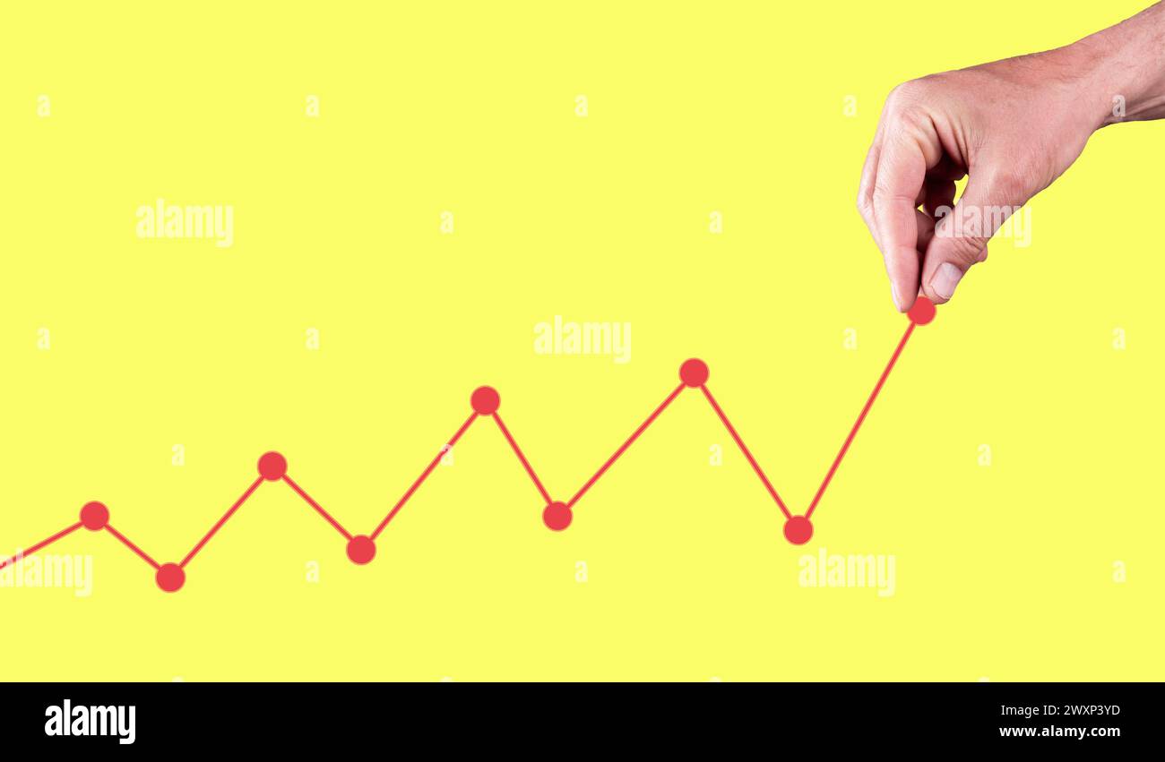 Finance graph manipulation. Hand holding chart, growing trend, collage ...