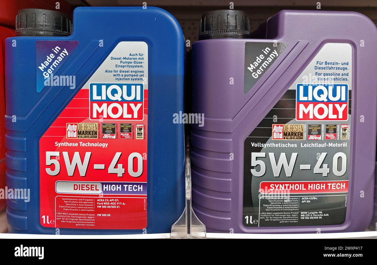 LIQUI MOLY engine oil cans in a hardware store Stock Photo - Alamy