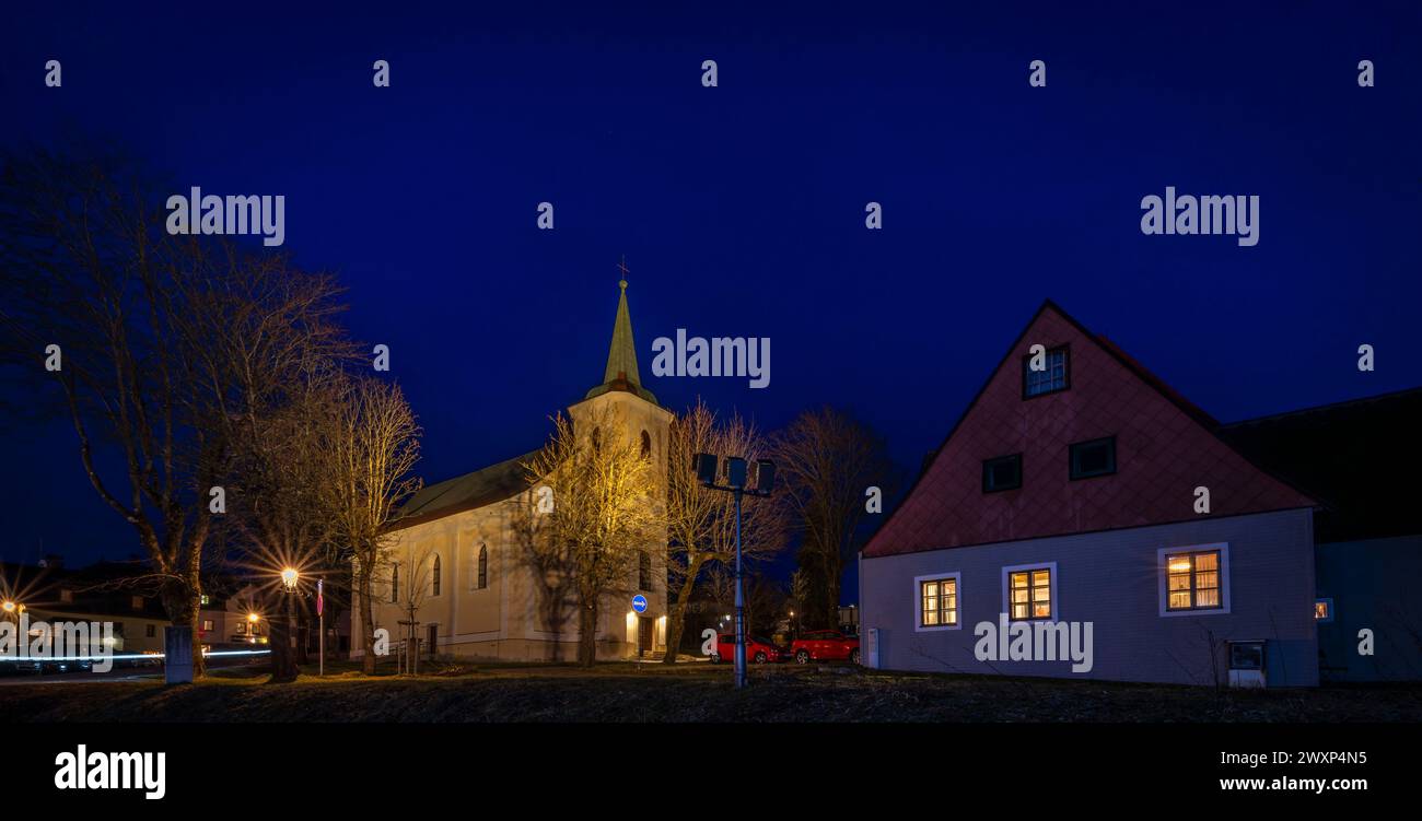 Old houses in spring blue sky fresh night in Bozi Dar CZ 03 29 2024 ...