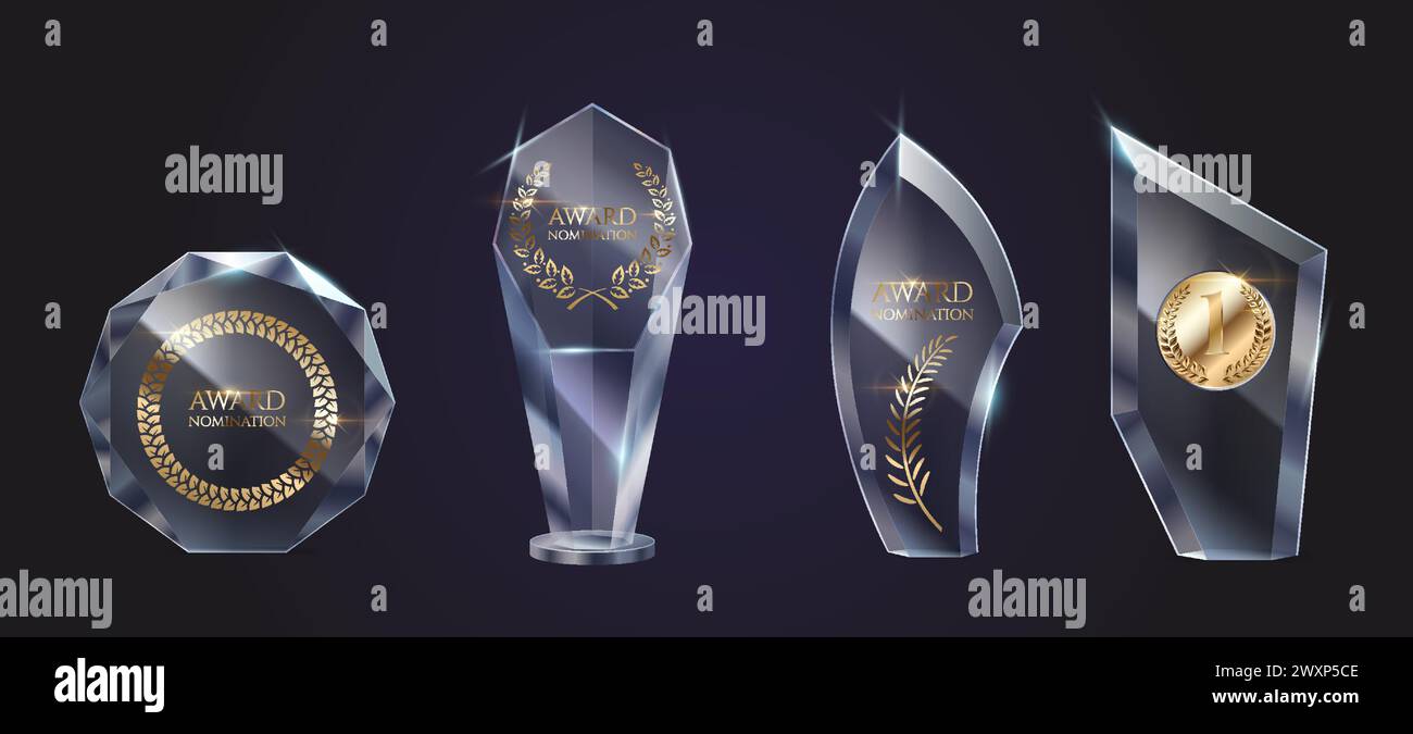 Sparkling crystal award trophies for winner realistic vector ...