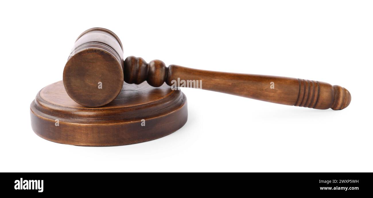 Wooden gavel isolated on white. Small mallet Stock Photo - Alamy