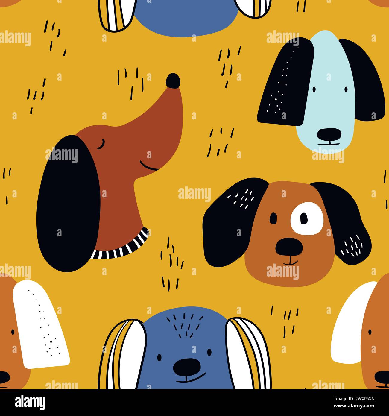 Vector seamless repeating childish pattern with cute dogs in ...