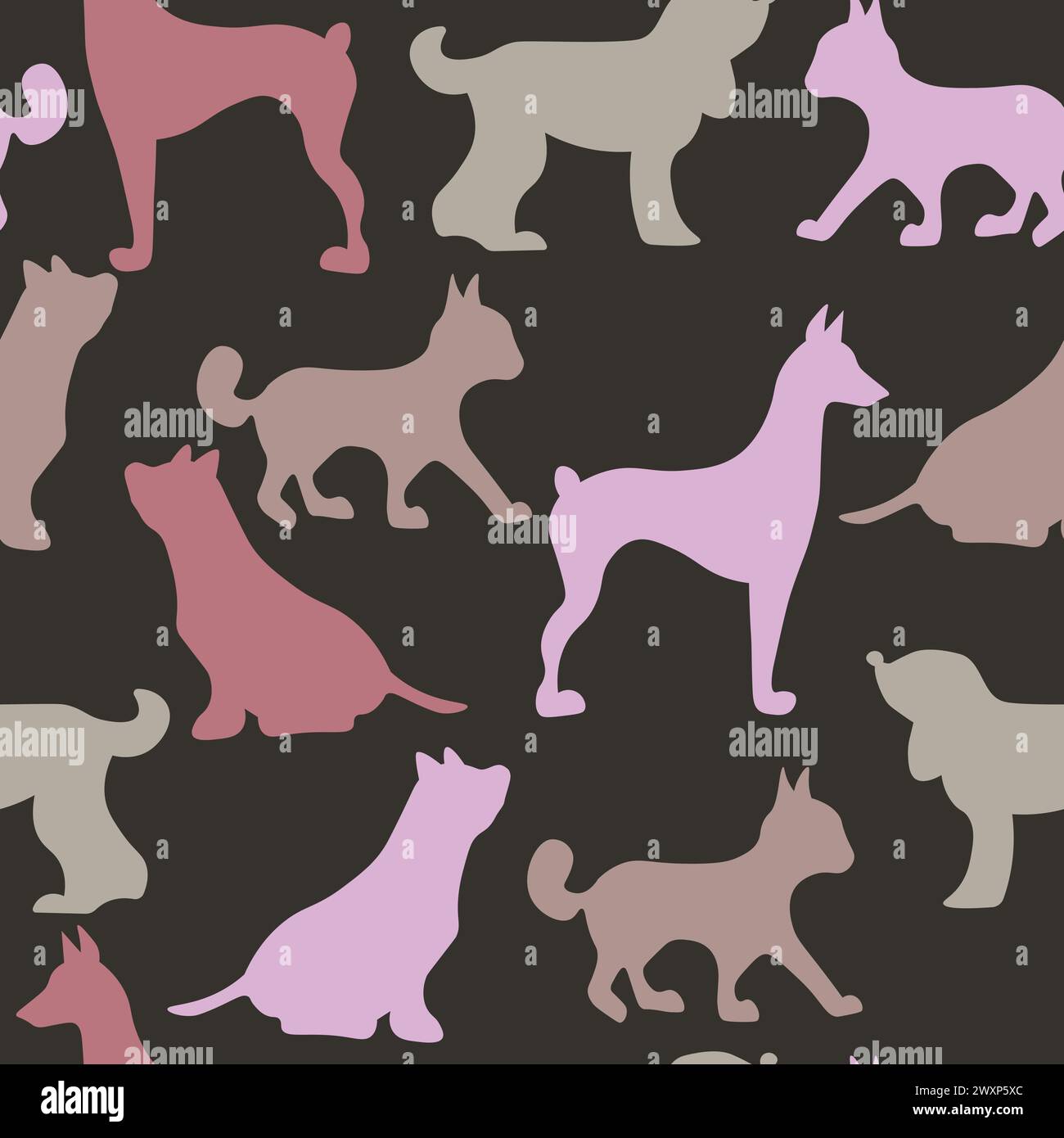 Vector seamless repeating childish pattern with cute dogs, cats in ...