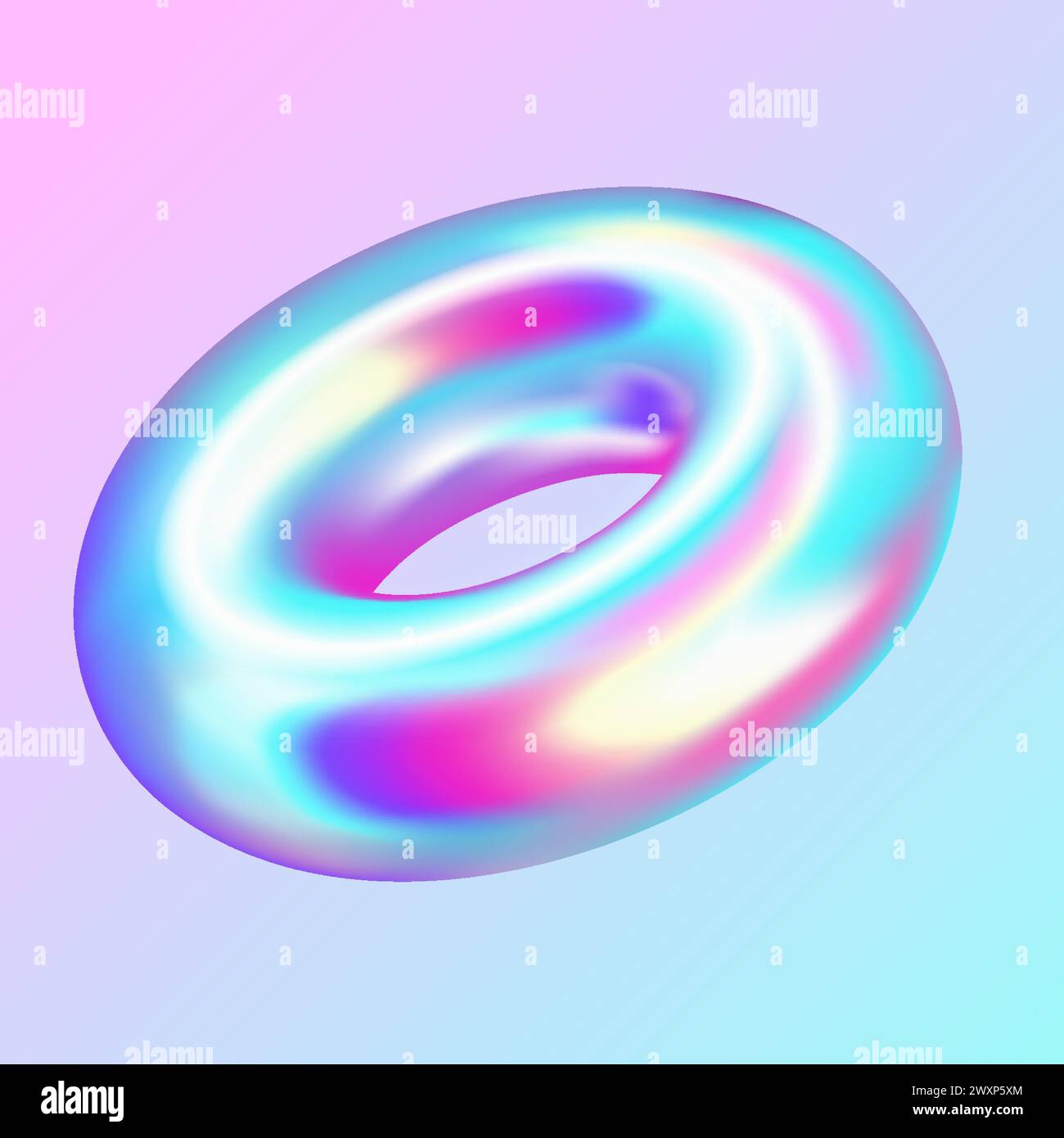 Glaring bagel realistic vector illustration. Iridescent cubical ...