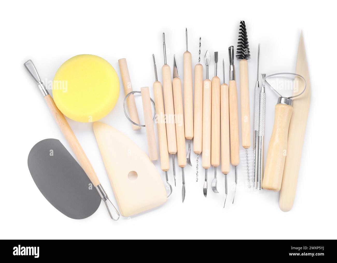 Set of different clay crafting tools isolated on white, top view Stock ...