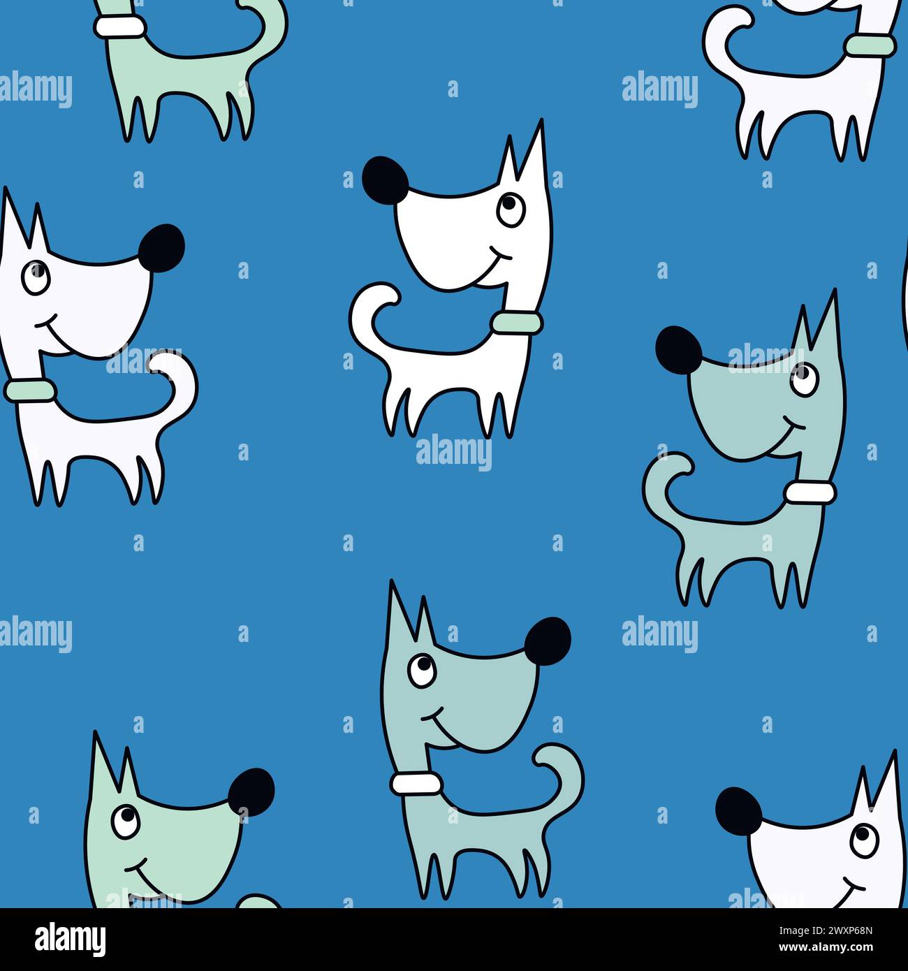 Vector seamless repeating childish pattern with cute dogs in ...