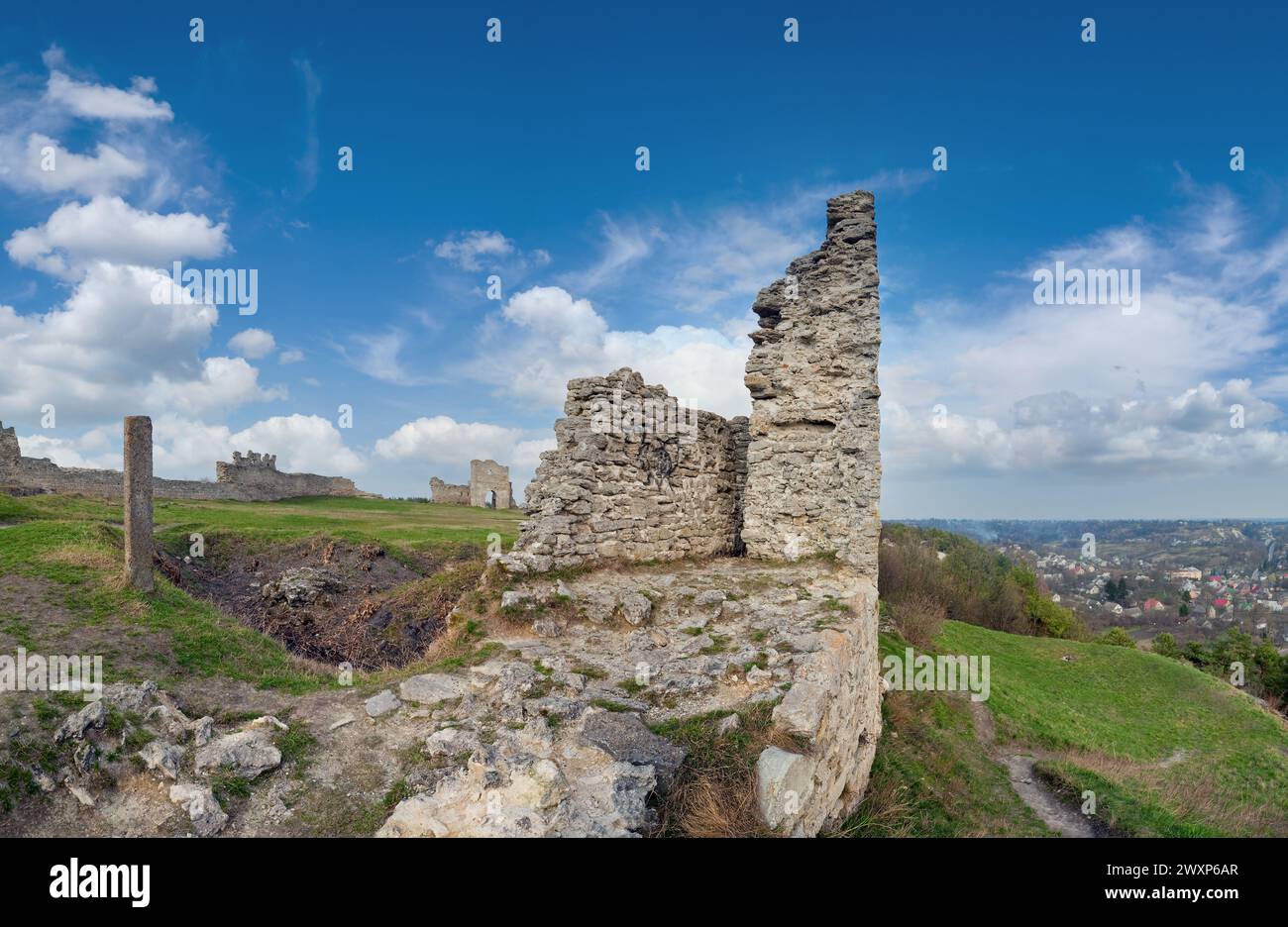 Summer view of ancient castle ruins ( Kremenets city , Ternopil Region ...
