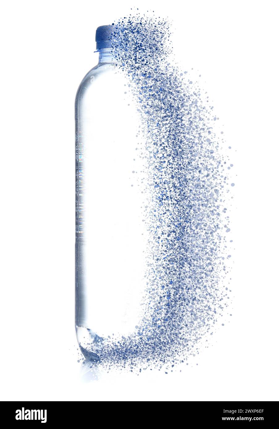 Bottle of water vanishing on white background. Plastic decomposition ...