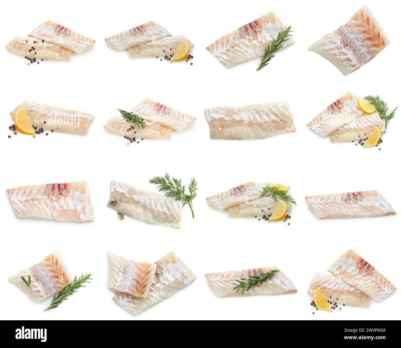 Pieces of raw cod fish isolated on white, set Stock Photo - Alamy