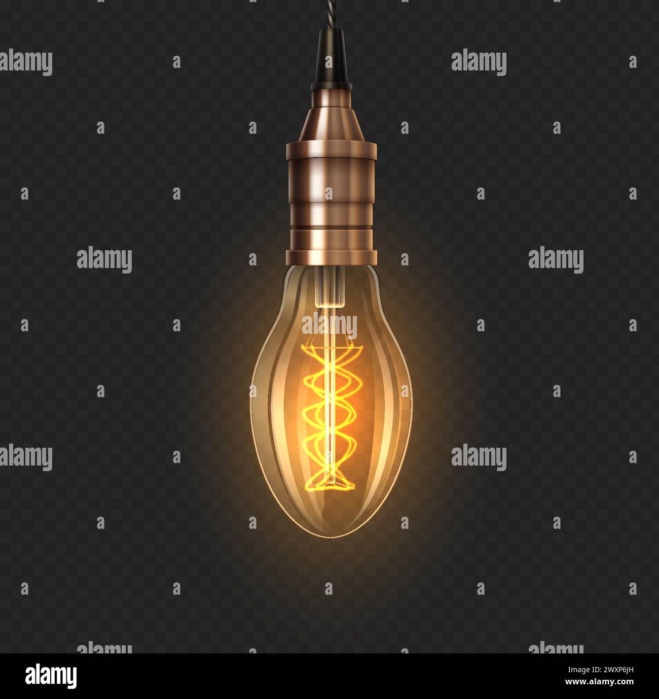Glowing vintage lightbulb 3d realistic vector illustration. Turn on incandescent lamp design ...
