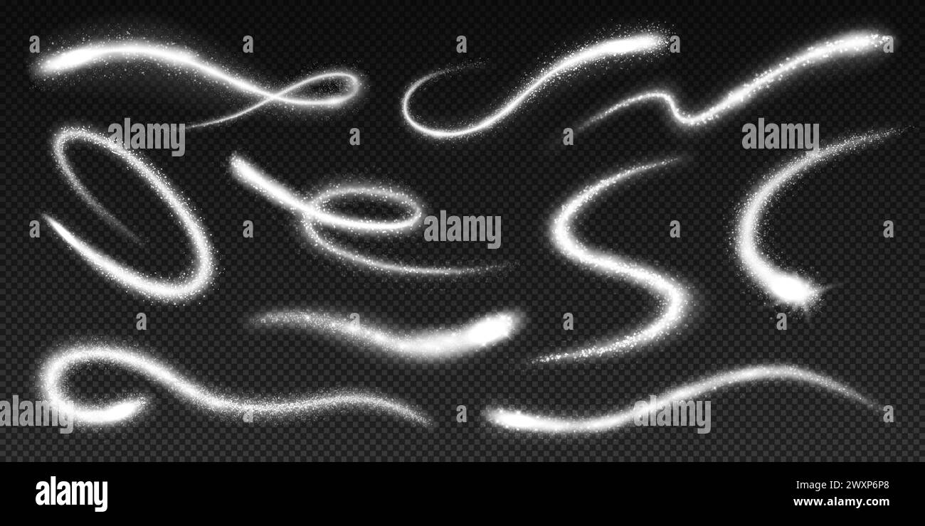 Fantasy glinting blasts trails realistic vector illustration set ...