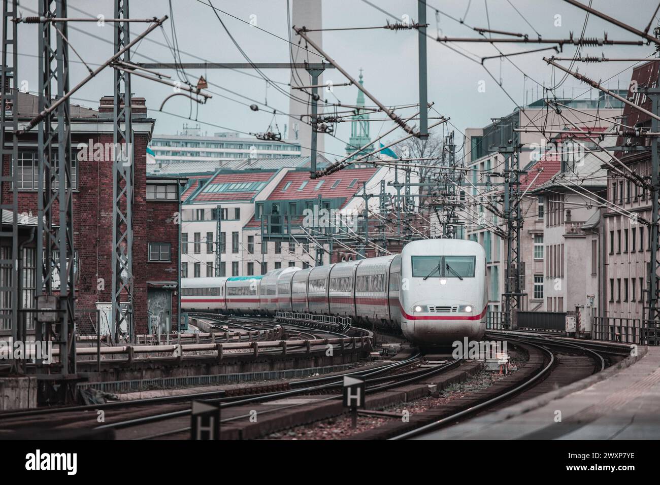 German high speed train is approaching the station of Berlin ...