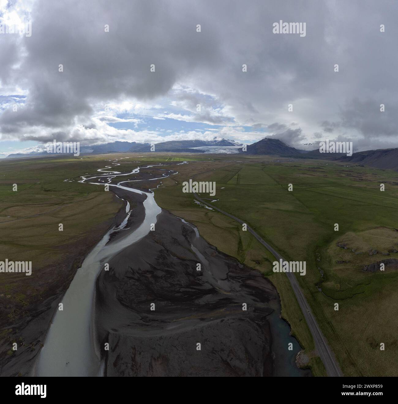 Aerial drone panorama of amazing icelandic glacier at hoffell, visible ...