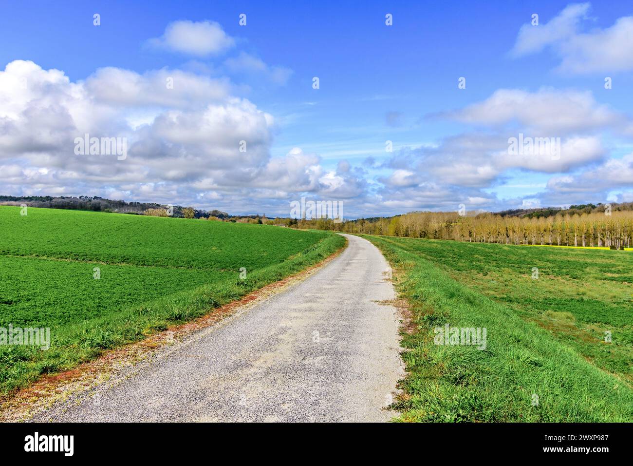 Cumulus clouds drifting across central French landscape Stock Photo - Alamy