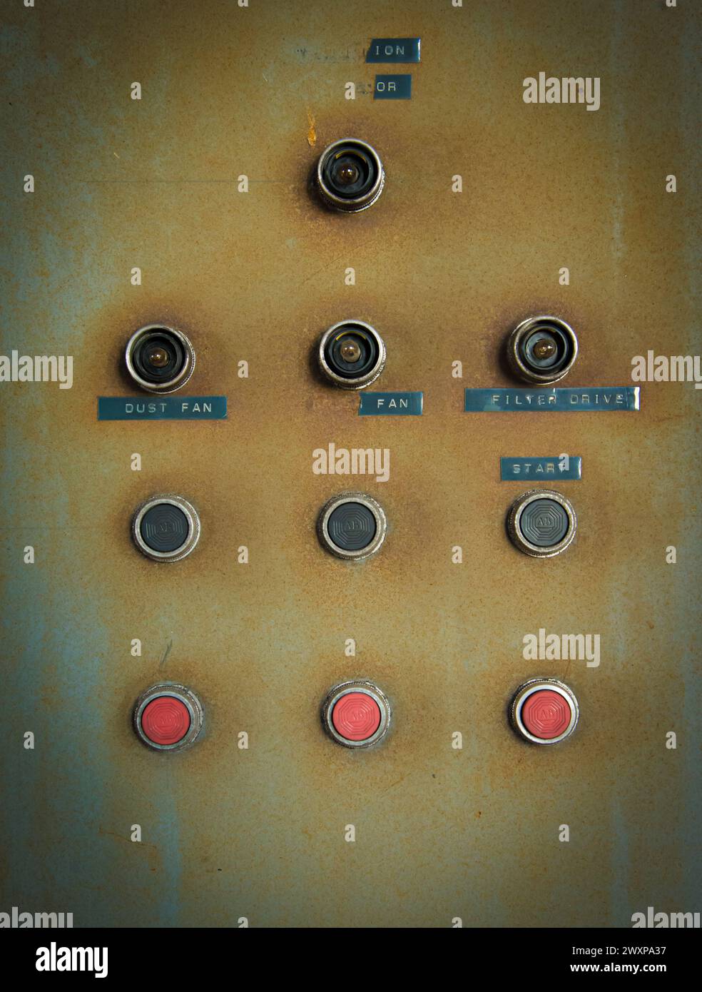 Buttons in an abandoned factory Stock Photo - Alamy