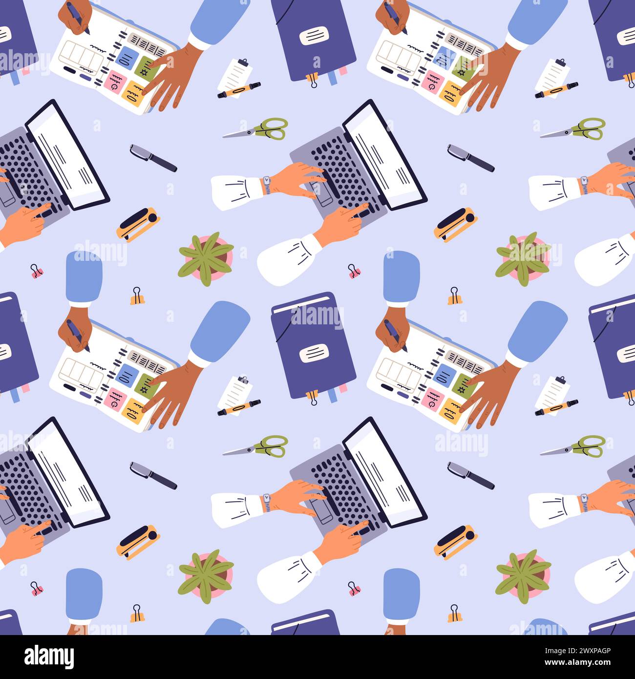 Top view writing hands seamless pattern. Office work. Business people ...