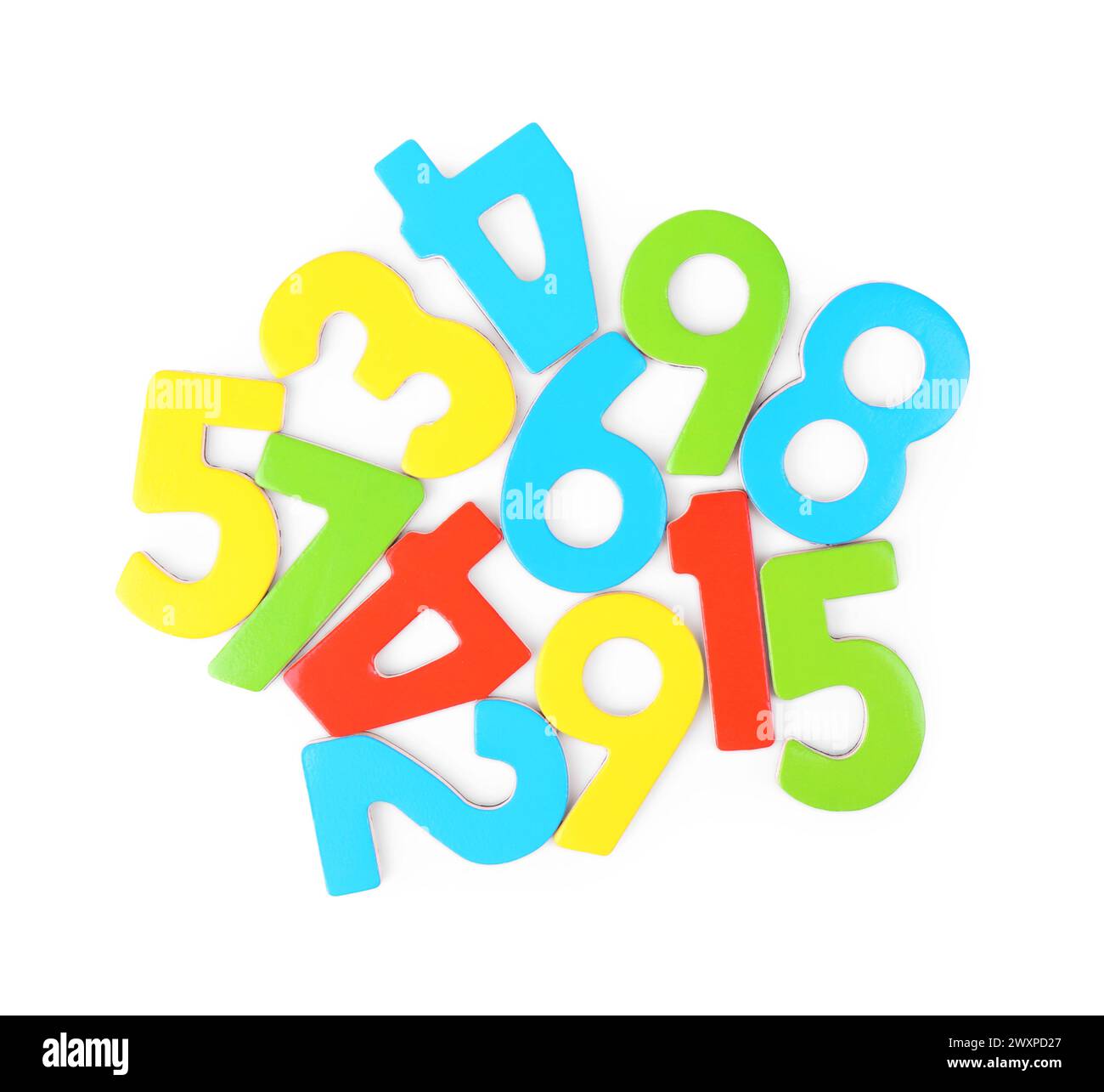 Colorful numbers on white background, top view Stock Photo - Alamy