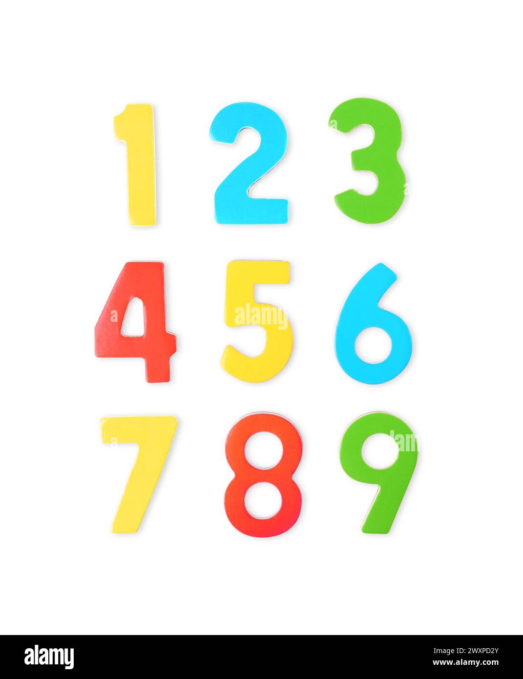 Colorful numbers on white background, top view Stock Photo - Alamy