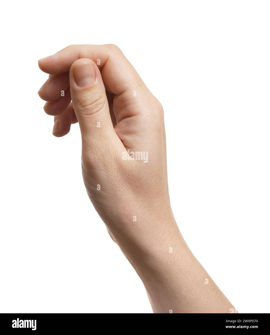 Woman showing hand on white background, closeup Stock Photo - Alamy