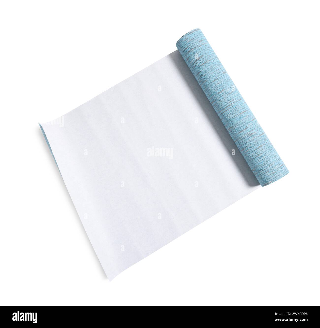 One light blue wallpaper roll isolated on white, top view Stock Photo ...