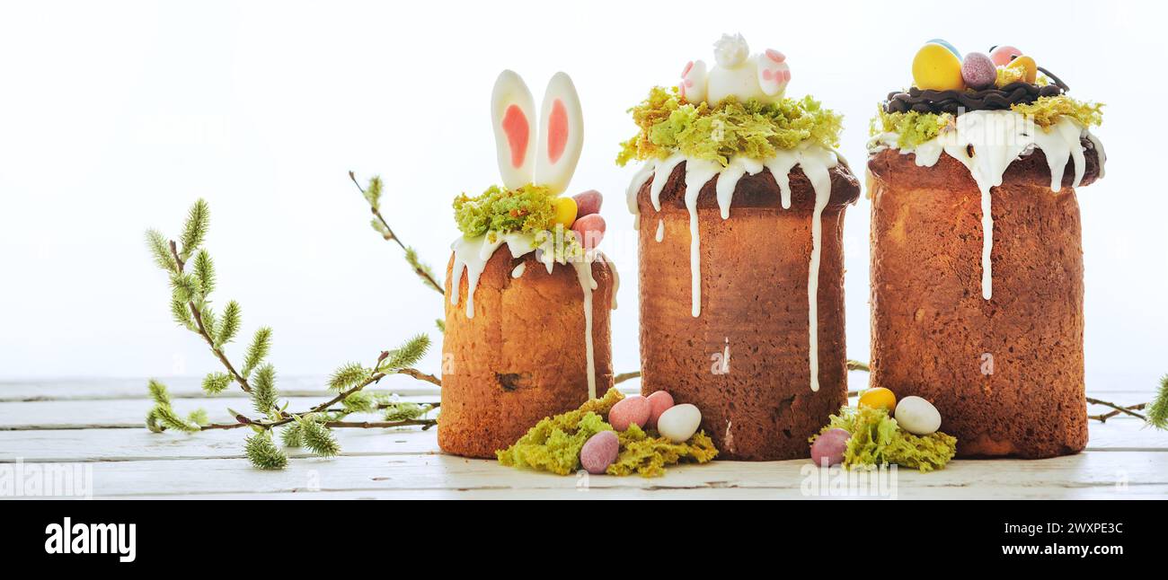 Paska - Easter Eve sweet bread with icing decorated with eatable "moss ...