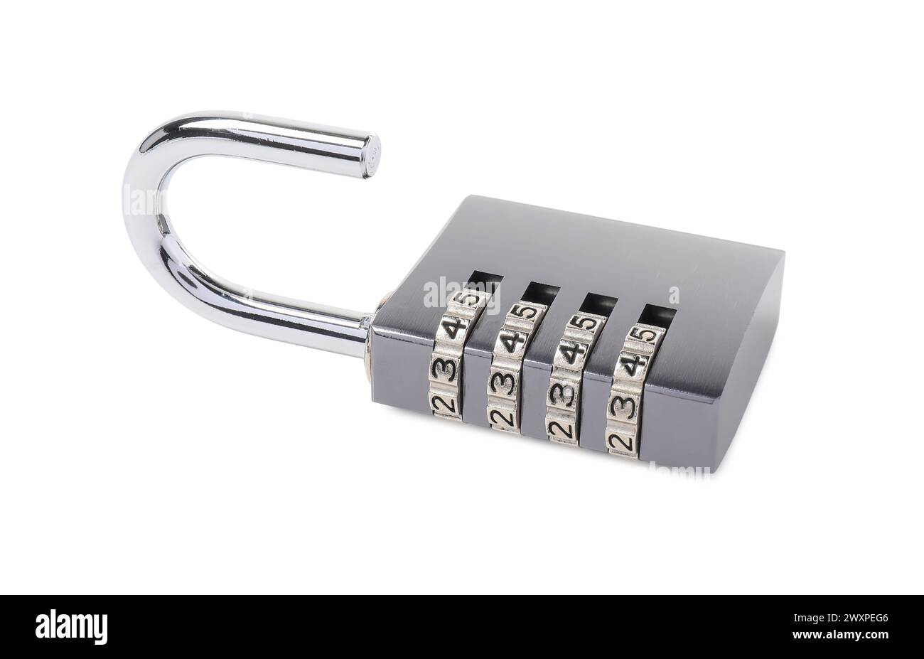 Unlocked steel combination padlock isolated on white Stock Photo - Alamy