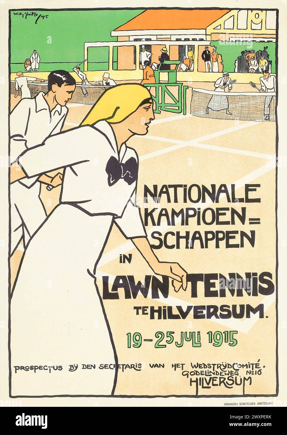 Vintage Dutch Sport Poster. Lawn tennis by Jan Willem Sluiter 1915 ...