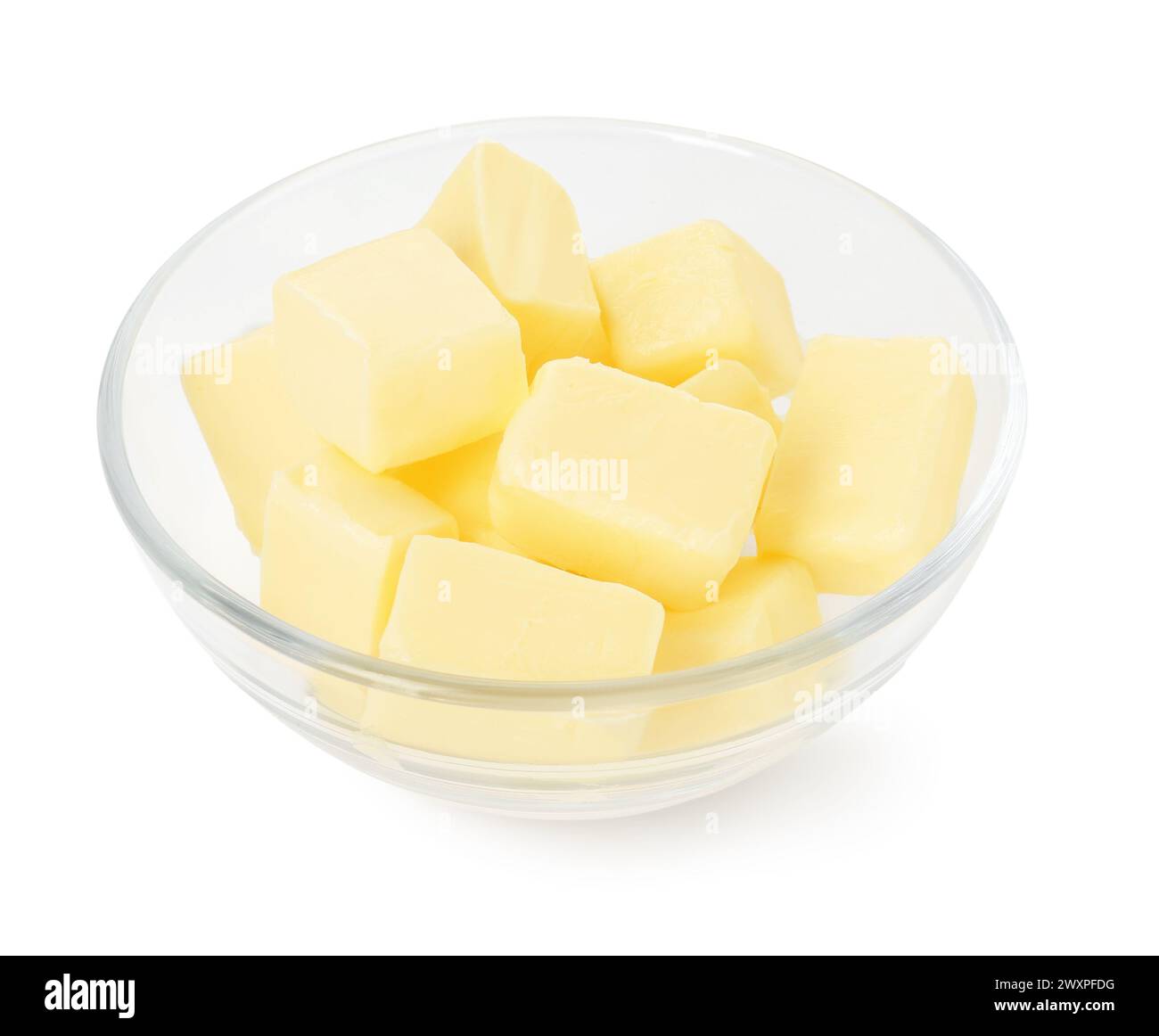 Tasty butter cubes in bowl isolated on white Stock Photo - Alamy