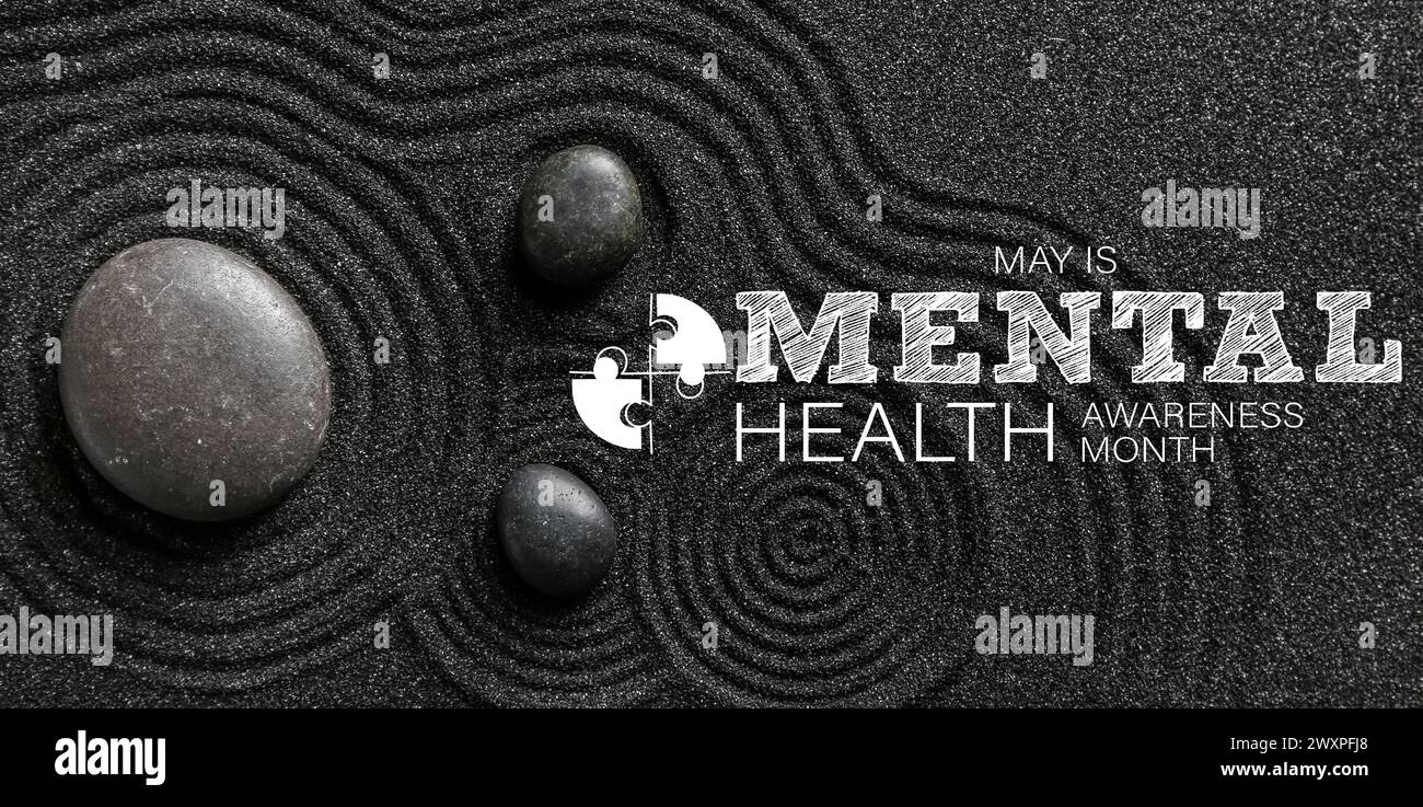 Zen stones in Japanese rock garden, top view. Banner for Mental Health ...