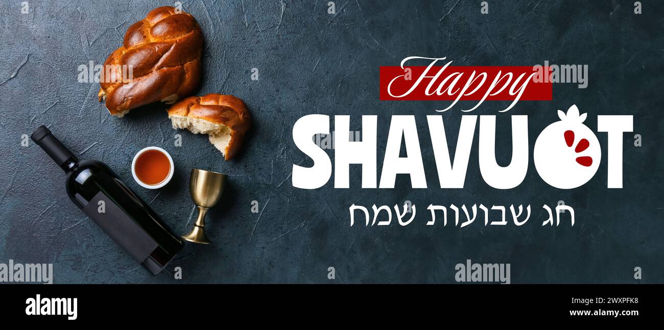 Traditional challah bread with wine and honey on dark background. Happy ...