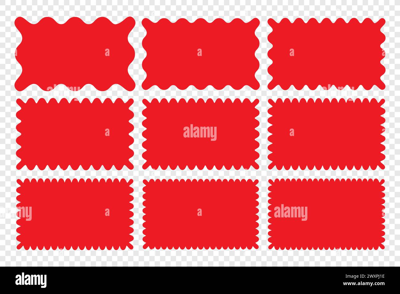 Wavy edge rectangle shapes icon vector set. Sale sticker, price tag ...