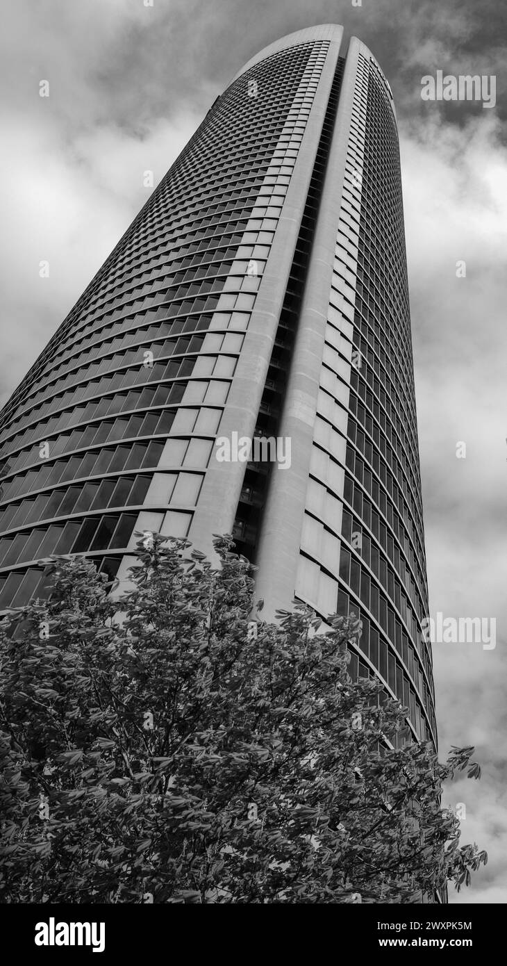 view of the PwCl Tower on Paseo de la Castellana in Madrid, in the ...