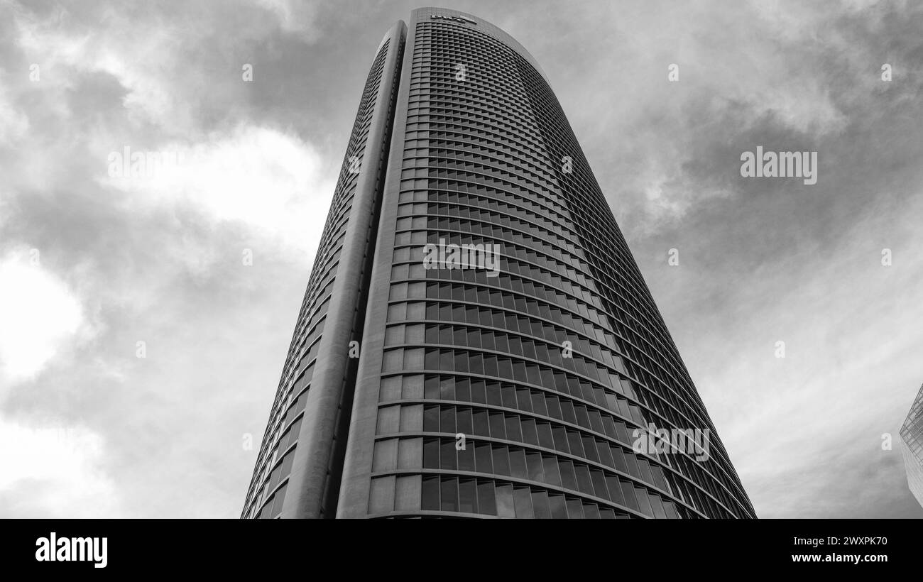 view of the PwCl Tower on Paseo de la Castellana in Madrid, in the ...