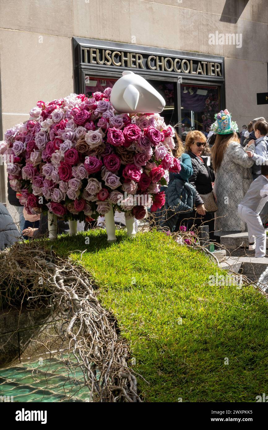 The Easter display at Rockefeller Center, featured floral lamb ...