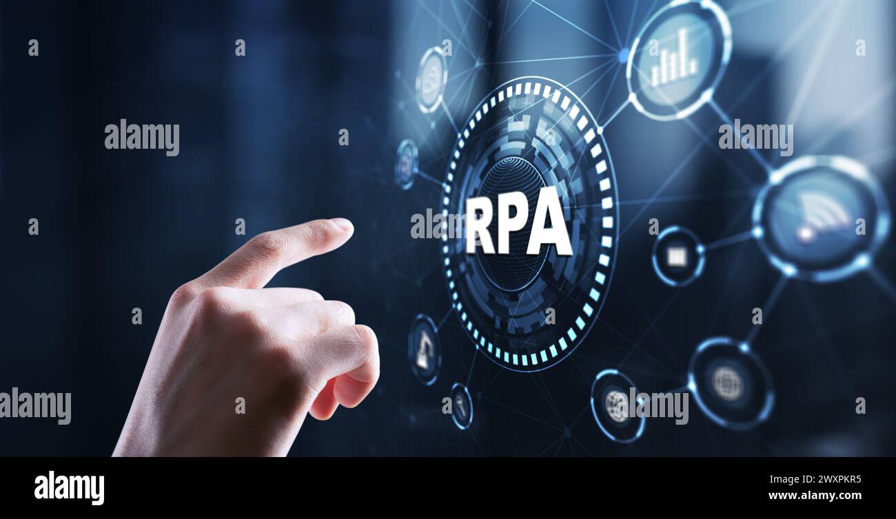 RPA Robotic Process Automation system. Artificial intelligence concept ...