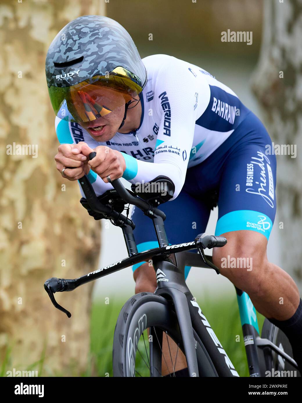 Yukiya Arashiro of Bahrain Victorius sprints during the 63rd Itzulia ...