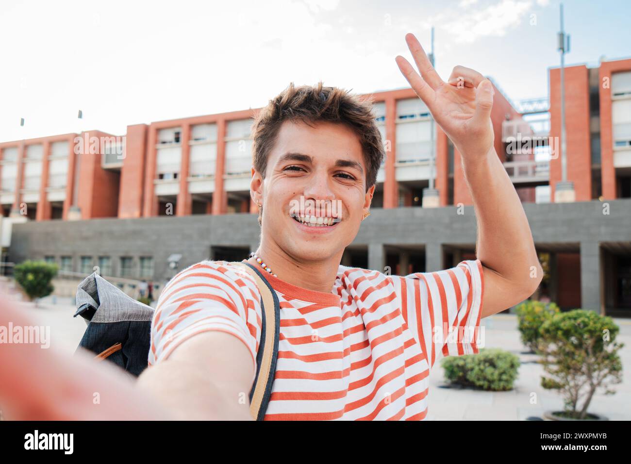 Individual selfie portrait of one caucasian teenage student smiling and ...