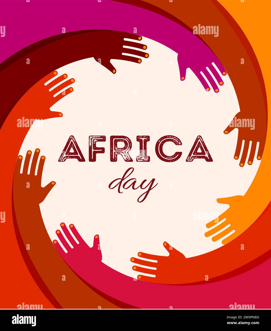 Colorful poster with circle of hands. Africa day, together, community ...