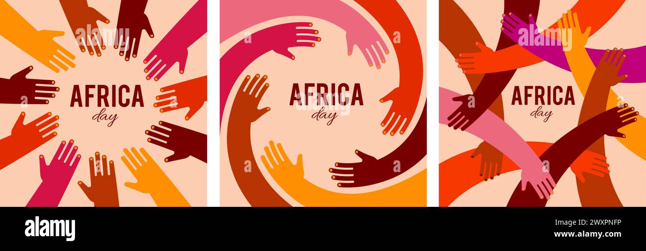 Colorful poster with circle of hands. Africa day, together, community ...