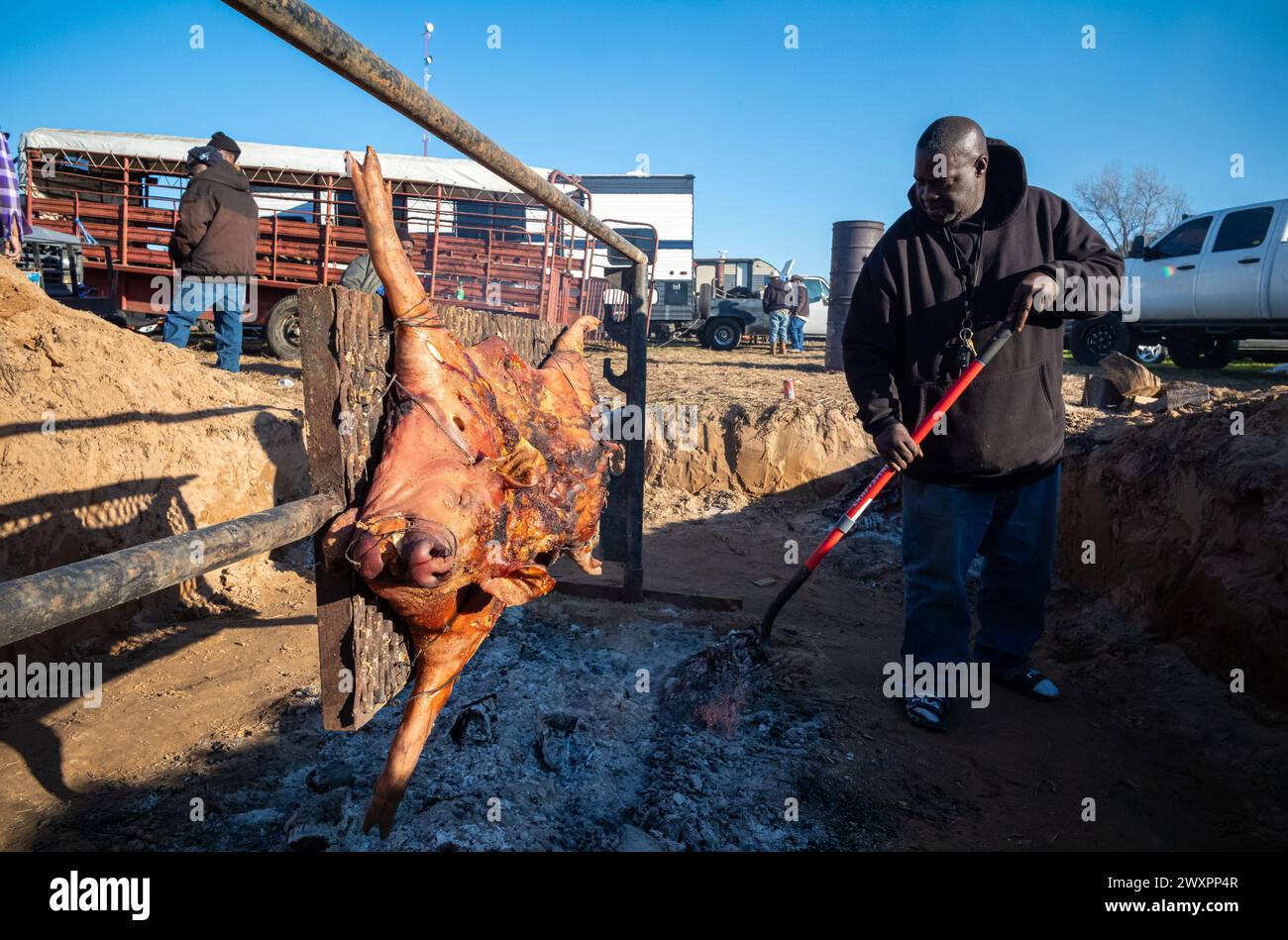 Prairie View, Texas, USA. 19th Feb, 2024. A pit master and his crew ...