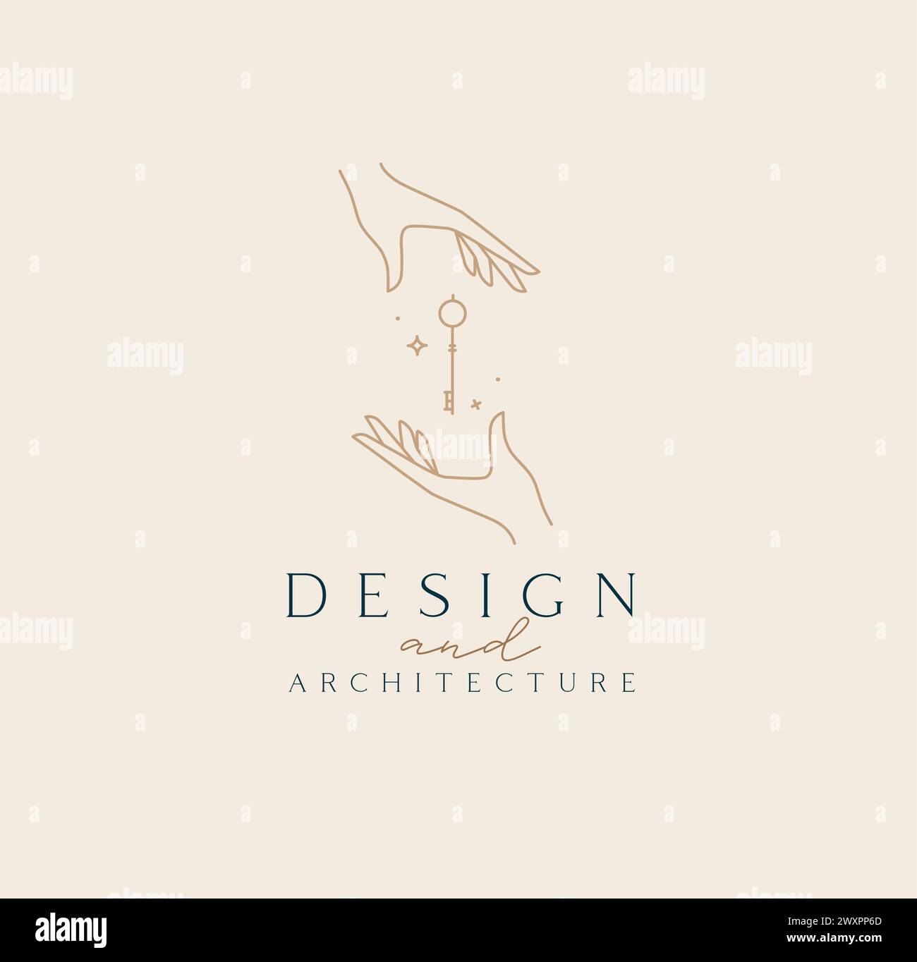Hand with key and lettering design and architecture drawing in linear ...