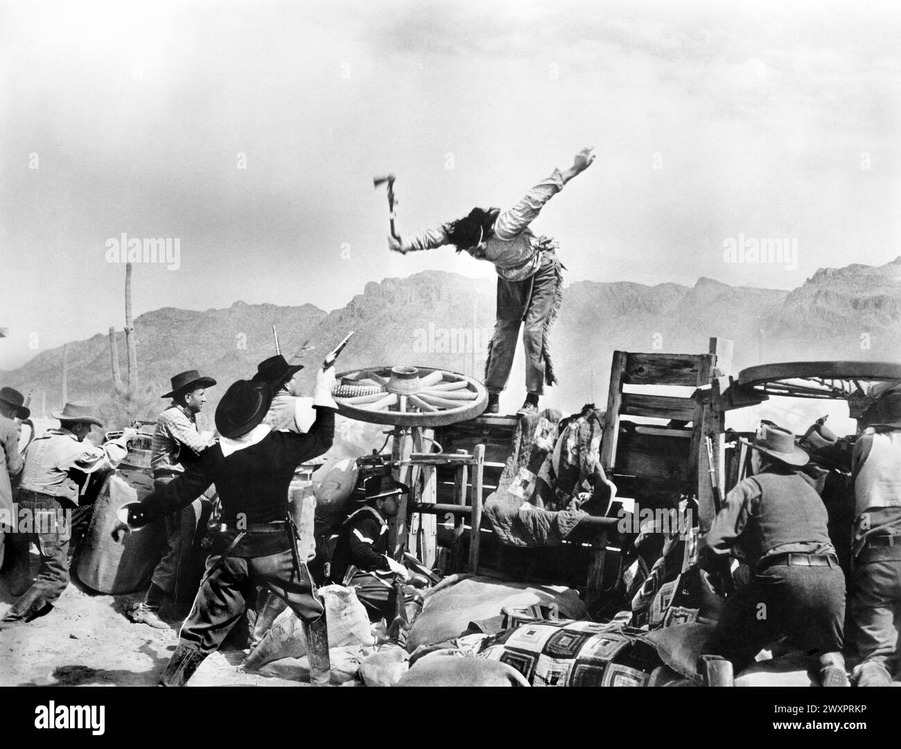 The Apache fighting Union soldiers, on-set of the film, "The Last ...